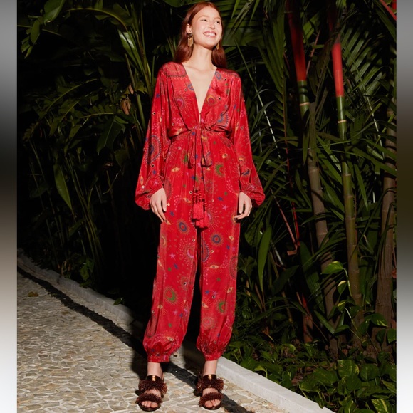 FARM Rio | Pants & Jumpsuits | Farm Rio Red Mystic Night Jumpsuit ...